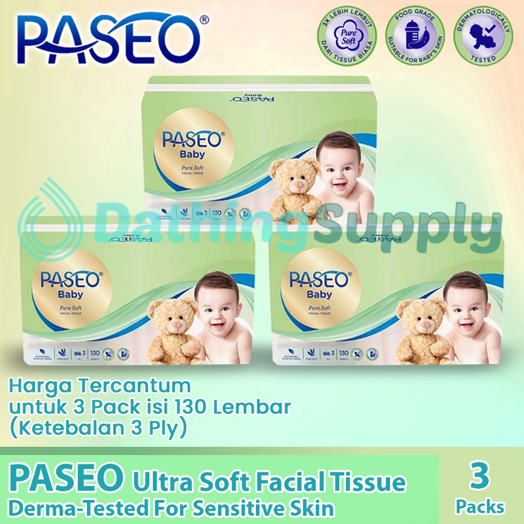 Jual ( PAKET 3 PACK ) Tissue Paseo Baby Pure Soft 130 Shee - 3 Ply ...