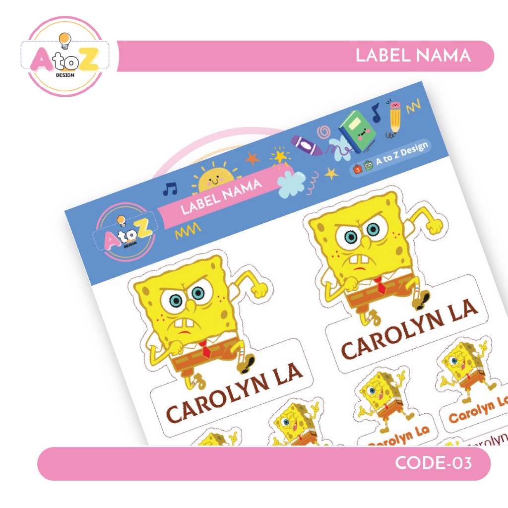 Jual Sticker / Label Nama Anak Murah Tema Spongebob | Shopee Indonesia