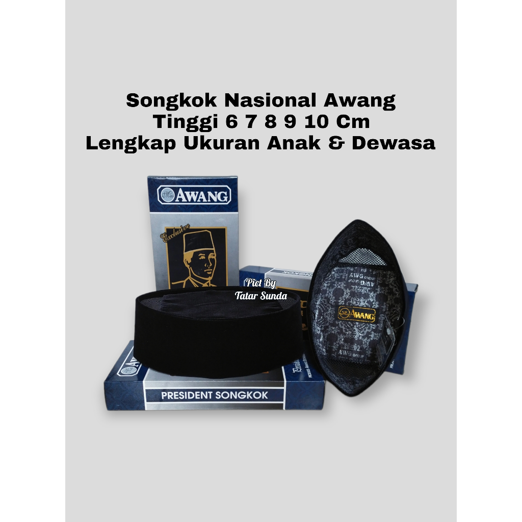 Jual Songkok Awang Premium Tinggi 6-7-8-9-10 Cm Songkok Hitam Awang Ac ...