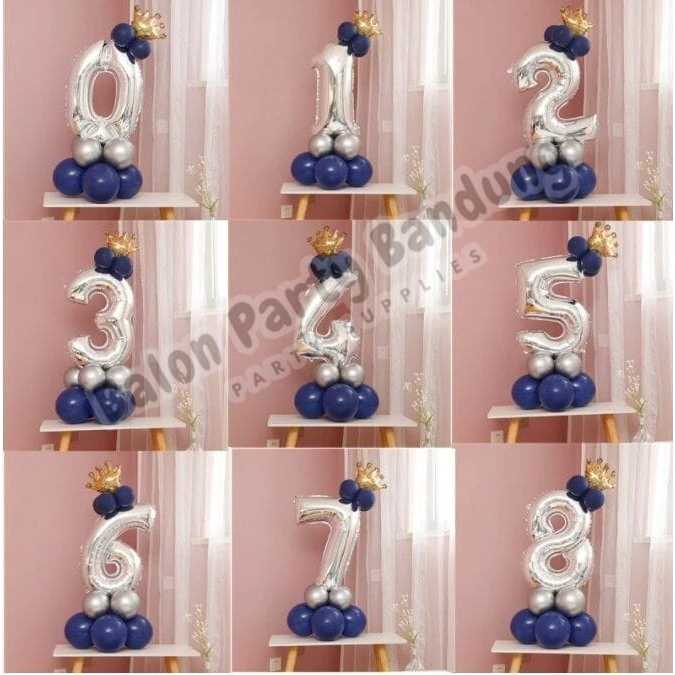 Jual BALON PARTY Set Standing Angka Jumbo Crown Mini (SILVER-NAVY ...
