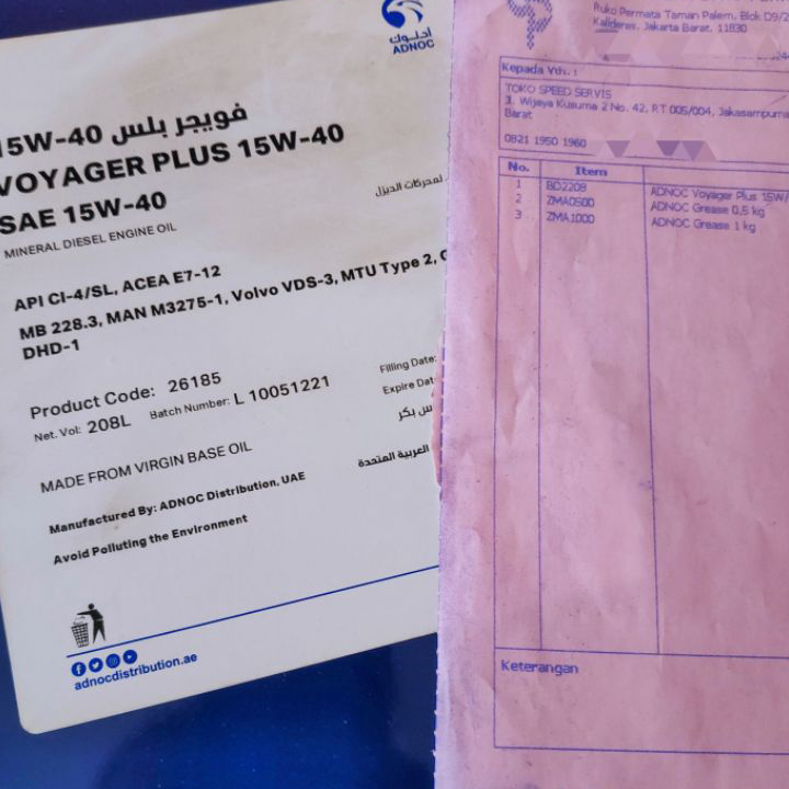 Jual Stok Baru Adnoc Voyager Plus 15W40 API CI-4/SL Repack dari drum ...