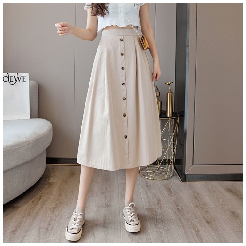 Jual rok midi skirt korean style model 7/8 bahan katun twill combed ...
