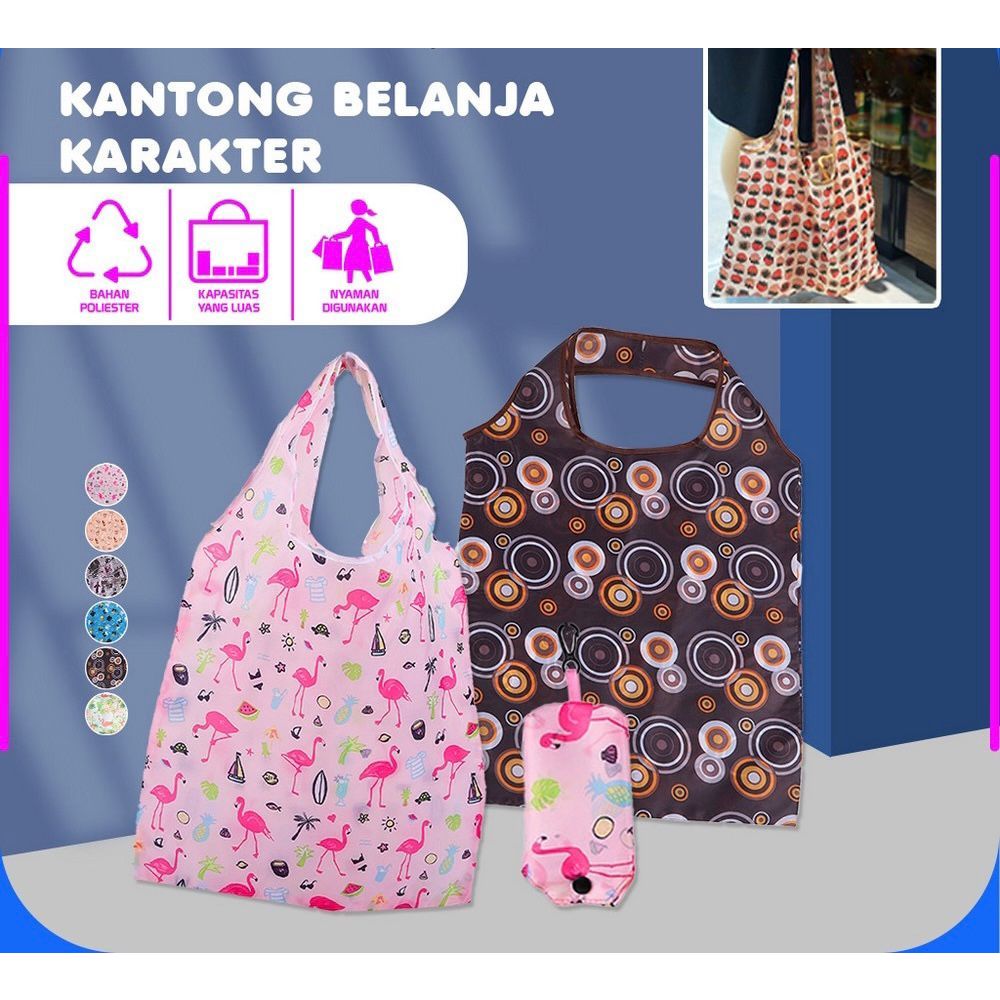 Jual Tas Belanja Lipat Karakter Shopping Bag Reusable Bag Serbaguna / Kantong Belanja Ramah ...