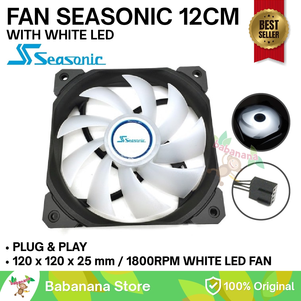 Jual FAN SEASONIC WHITE LED 120mm 12025 PWM 4 Pin Casing PC Kipas 4Pin ...