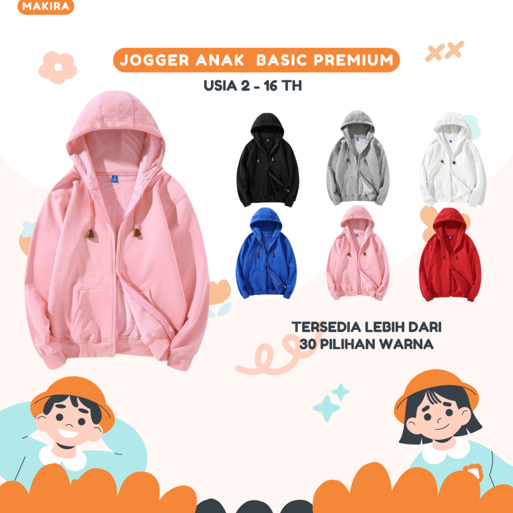 Jual Jaket Zipper Sleting Anak Cewek Perempuan Model Basic Polos Warna ...