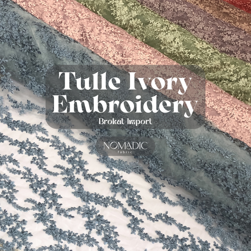 Jual ½ Meter Kain Brokat Tulle Embroidery Premium || Tile Ivory ...