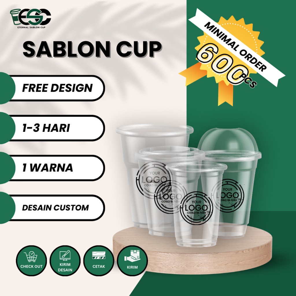 Jual Cup 12oz / 16oz Datar merk SA/ 12 / 16 oz SA + Sablon/Sablon Cup ...