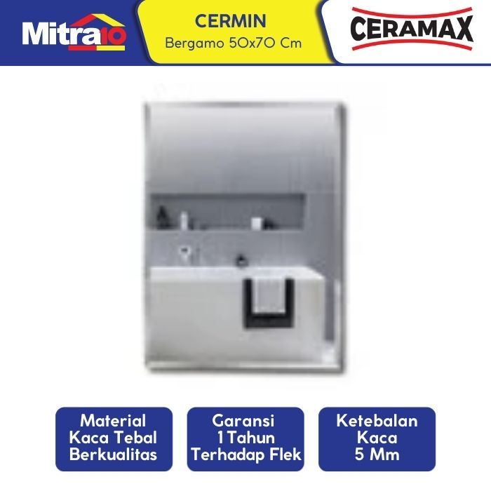 Jual Ceramax Cermin Kamar Mandi Persegi Panjang Bergamo 50x70 Cm | Shopee Indonesia