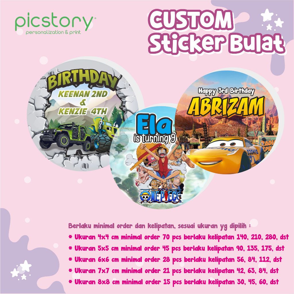 Jual CUSTOM Stiker Bulat Ulang Tahun Anak / Cetak Sticker Ultah ...