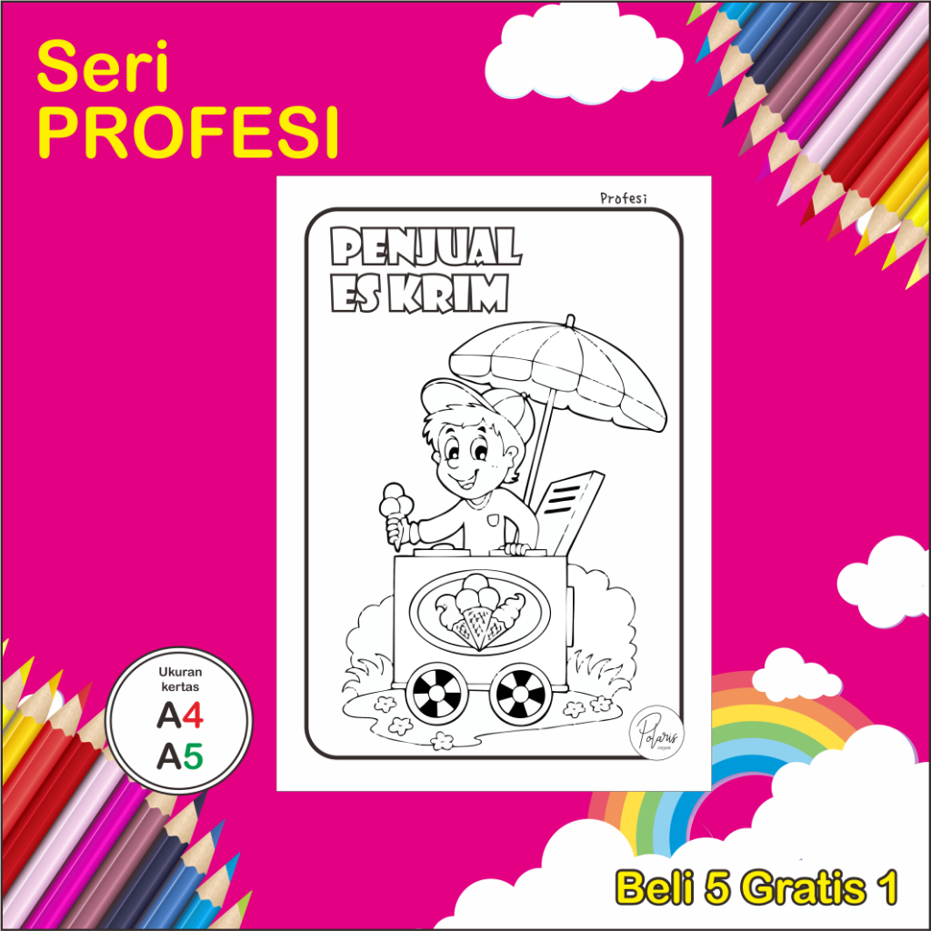 Jual Kertas gambar sketsa mewarnai tema PROFESI PEKERJAAN untuk anak SD ...