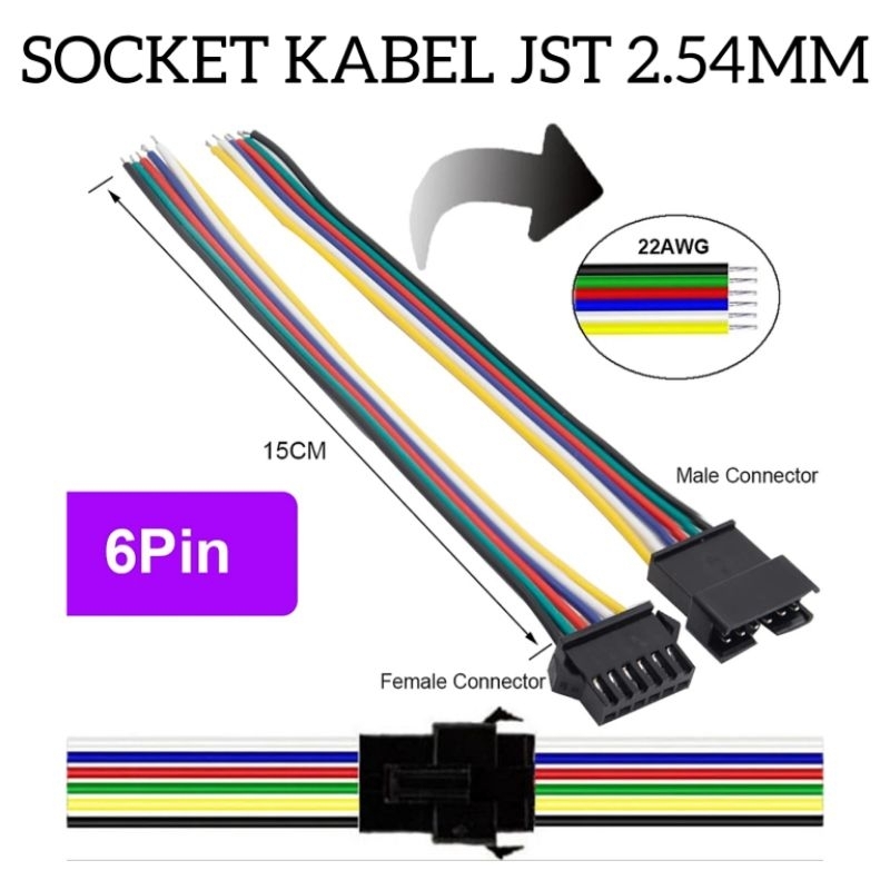 Jual Socket Kabel JST 6 Pin 2.54mm Konektor Clip SM6 EL Connector Plug ...