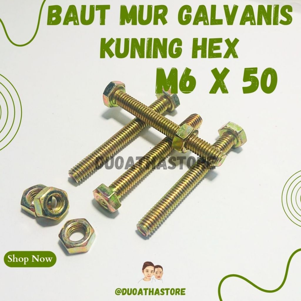 Jual M6x50 Baut Mur Kuning BMK Hex M6 x 50 Galvanis FT Kunci 10 | Shopee Indonesia