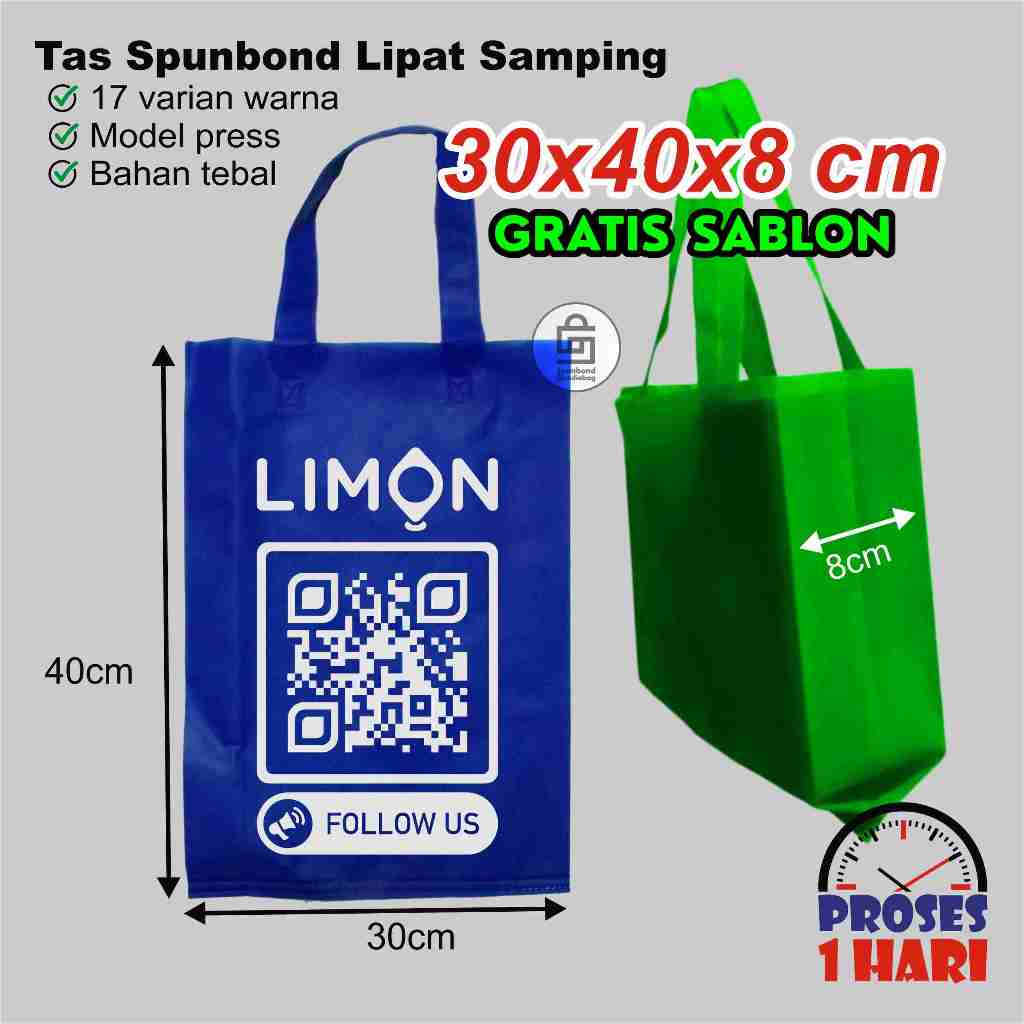 Jual Goodie Bag Tas Spunbond Tali 30x40x8 cm Gratis Sablon | Shopee ...