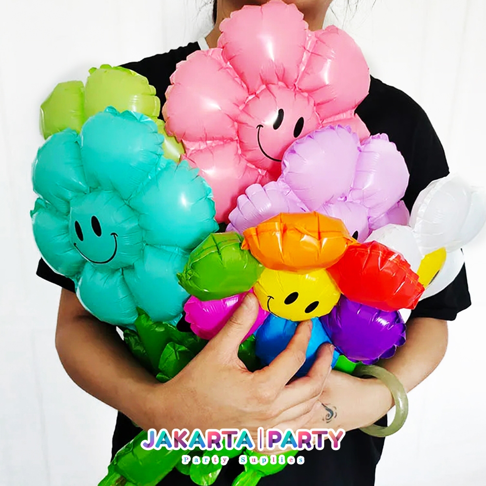 Jual Balon karakter bunga tangkai daisy / Balon Bunga Smile | Shopee ...