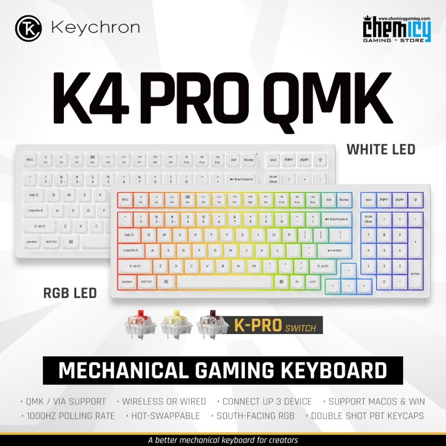 Jual Keychron K4 Pro QMK Shell White Hotswap Mechanical Gaming Keyboard ...