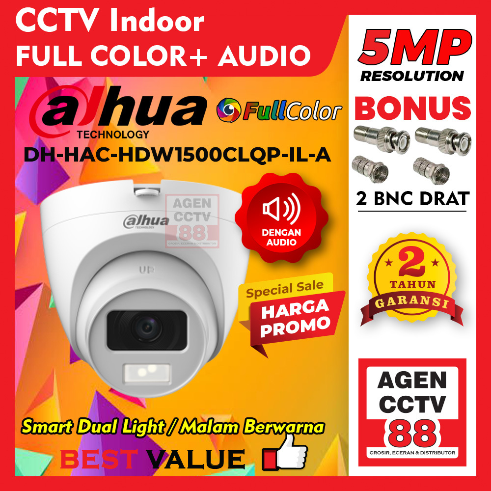 Jual CCTV DAHUA Indoor 5MP DH-HAC-HDW1500CLQP-IL-A Full Color ColorVu ...
