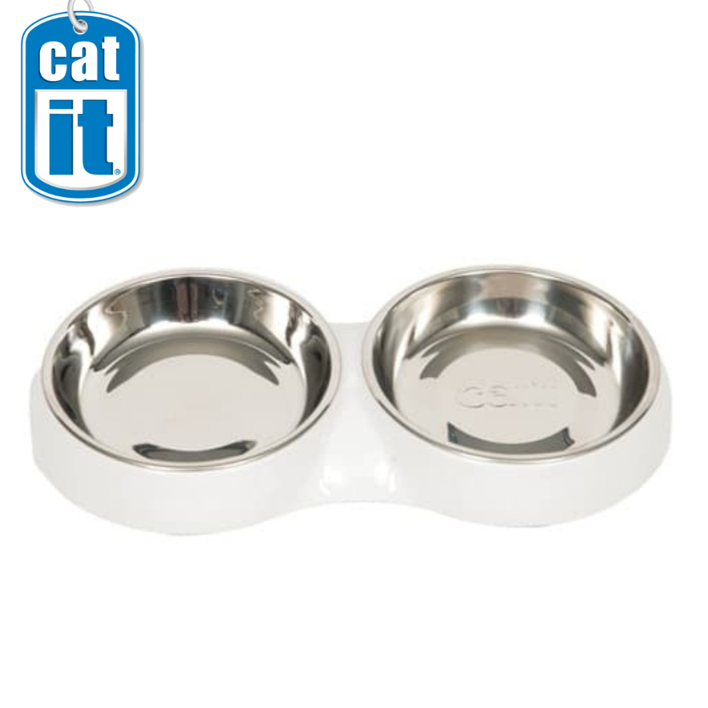 Jual Tempat Makan Kucing Stainless Double Bowl Catit Feeding Dish White ...