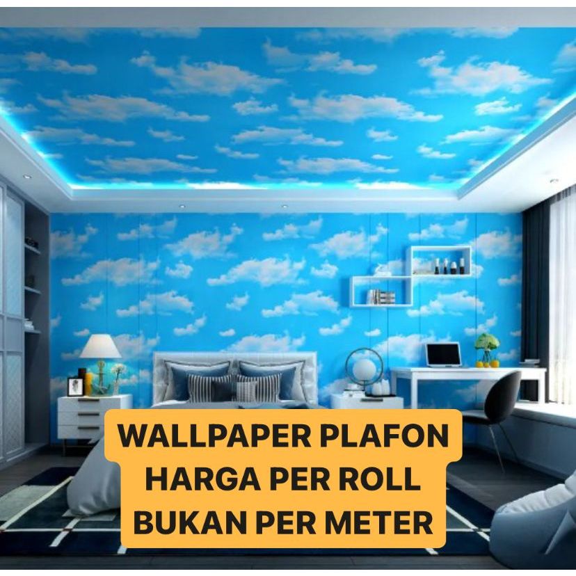 Jual Wallpaper Stiker Atap Plafon Dinding Motif AWAN BIRU Dekorasi ...