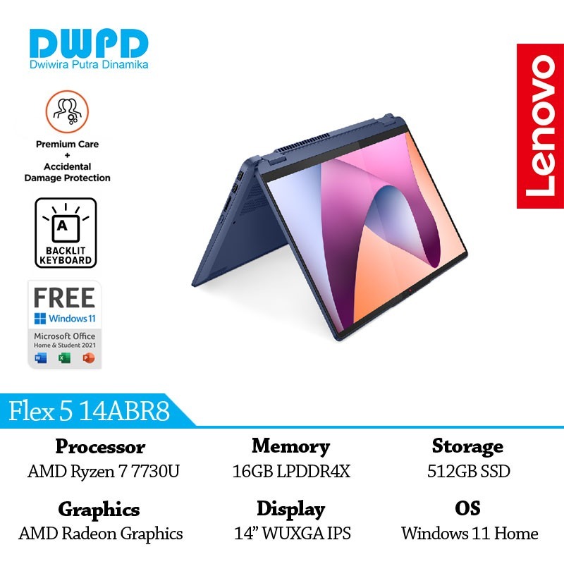Jual LENOVO Flex 5 14ARB8 AMD Ryzen 7-7730U 16GB LPDDR4x 512GB SSD AMD Radeon Graphics 14" WUXGA ...