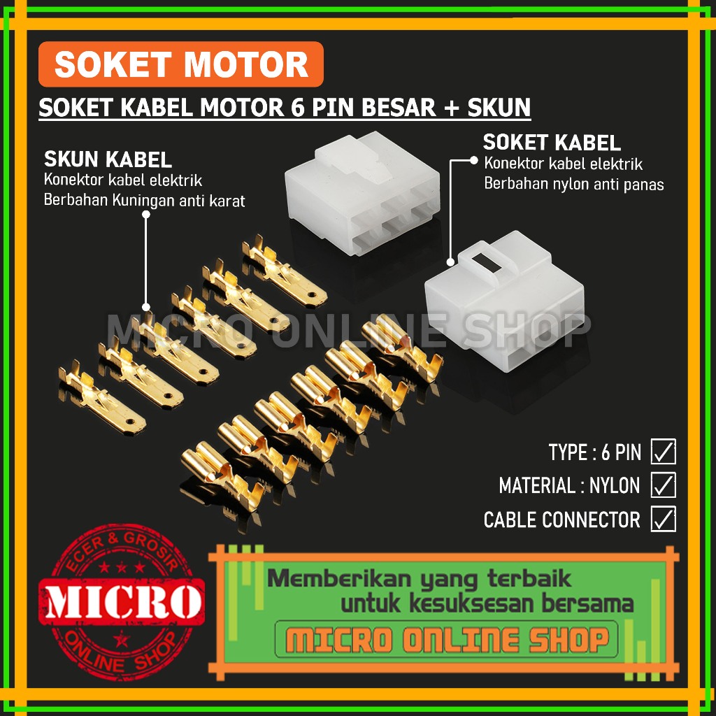 Jual PAKET 10 PASANG Socket Motor Mobil 6 Pin Besar + Skun / Soket ...