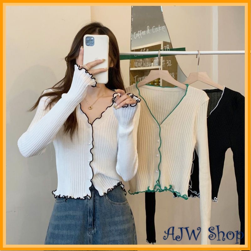 Jual AJW Atasan Rajut Wanita Korean Style Import Model Kancing Kriwil Terbaru XAB | Baju Rajut ...