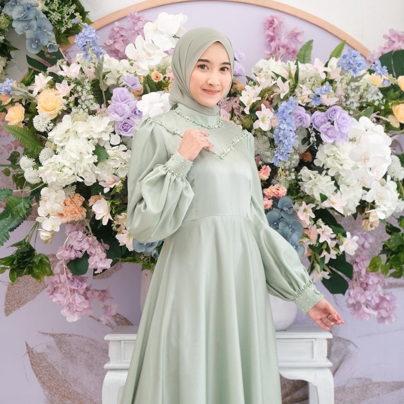 Jual Claudya dress baju kondangan murah lengan balon elok dress lengan ...