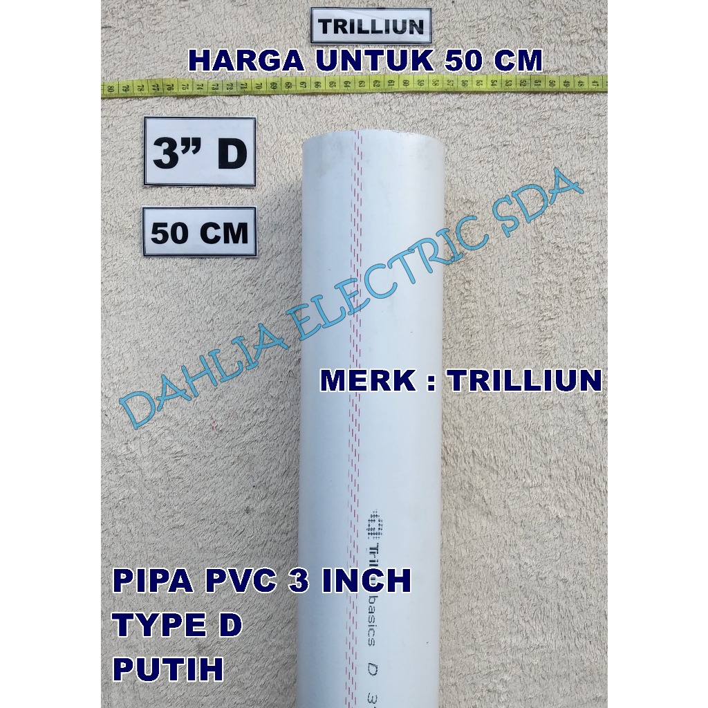 Jual Pipa PVC 3 INCH D PUTIH TRILLIUN PANJANG 50CM | Shopee Indonesia