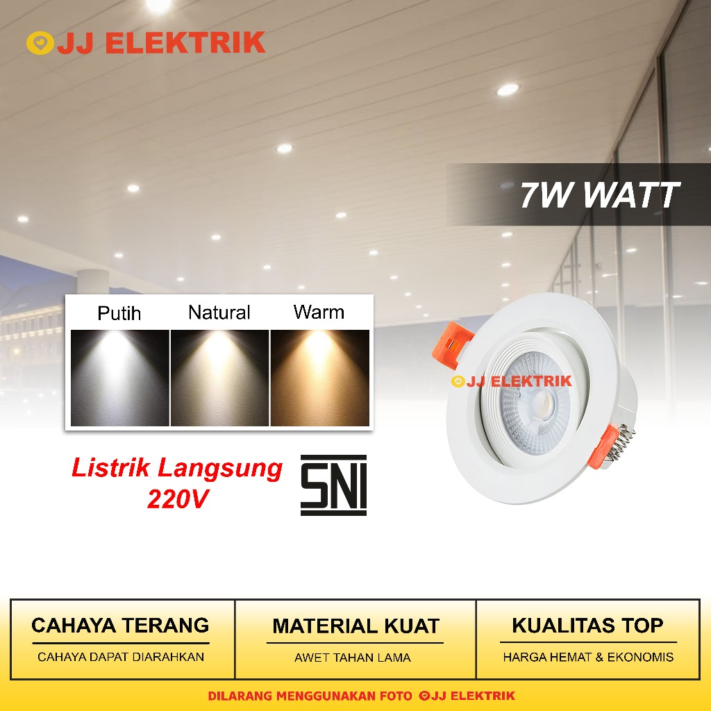 Jual Lampu Downlight Spotlight LED Sorot Spot 7 Watt 7W Putih atau Kuning Warm White 220V ...