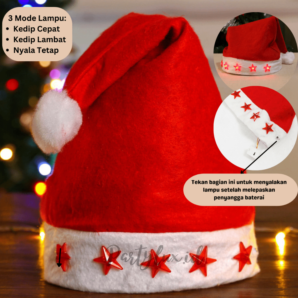 Jual TOPI NATAL POLOS / TOPI NATAL LED KARAKTER / TOPI SANTA CLAUS ...
