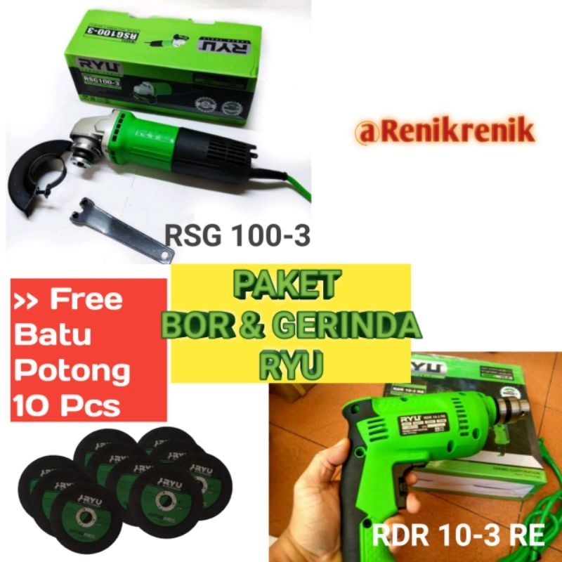Jual Paket Mesin Bor Gerinda Tekiro Ryu (Bor 10 mm RDR 10-3 RE dan Gerinda 4" RSG 100-3) free 10 ...