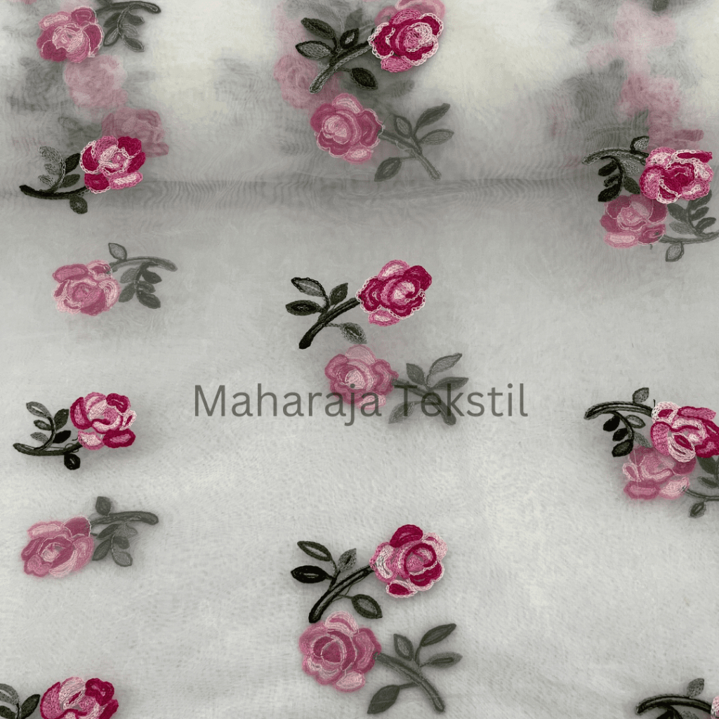 Jual Kain Organza Motif Bordir / Organza Corak Bunga / Organdy Bordir ...