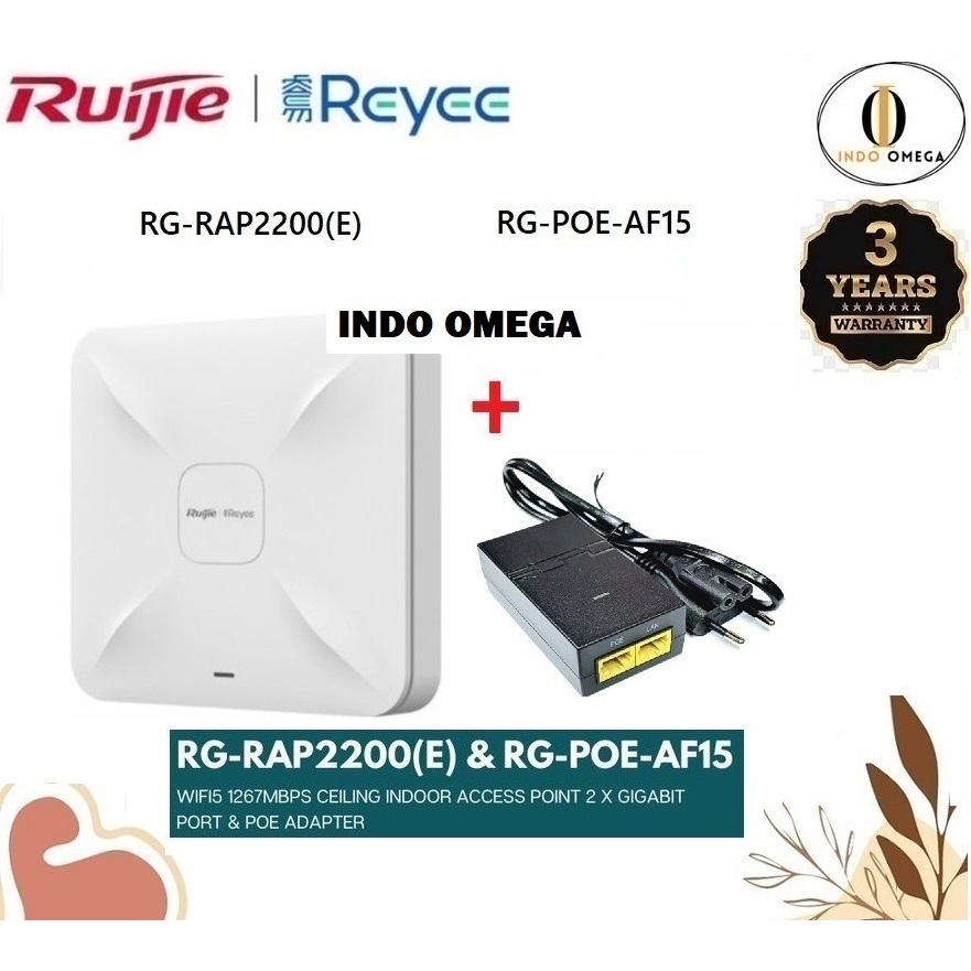 Jual Ruiji RG-RAP2200(E) + POE AF15 RAP2200E AC1300 Dual Band Ceiling ...