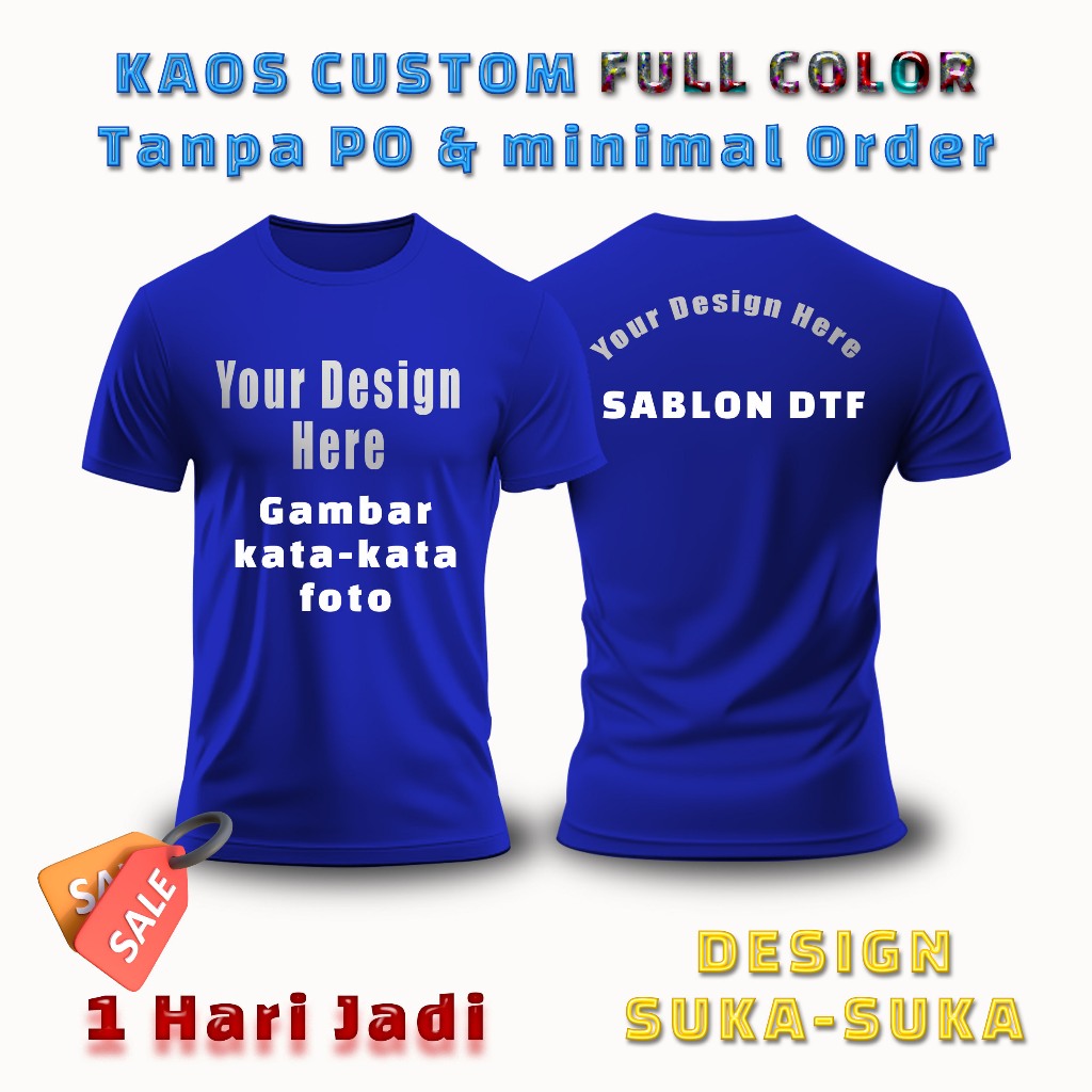 Jual Kaos Custom Satuan Sablon DTF, Digital Printing Polyflex Desain ...