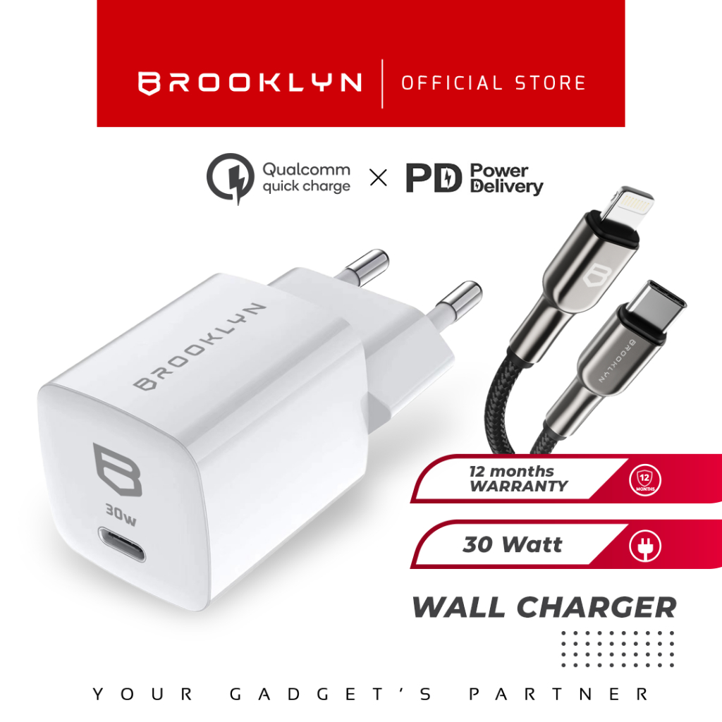Jual Brooklyn 30 Watt PD iPhone Charger 1 Port + Lightning Cable Set Power Delivery Fast ...