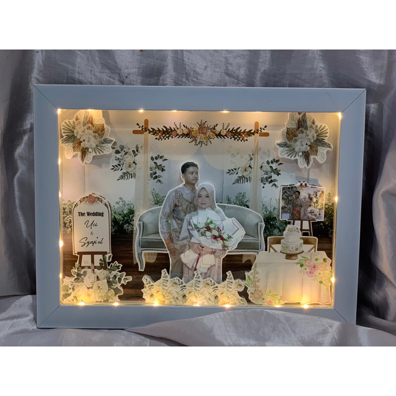 Jual pop up 3d frame kado hadiah pernikahan wedding nikahan free lampu ...