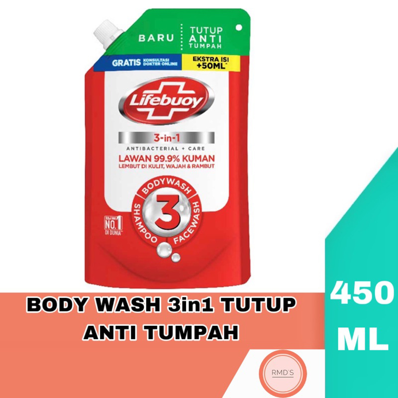 Jual Lifebuoy Antibacterial Body Wash Refill 3in1 TUTUP ANTI TUMPAH 450 ...