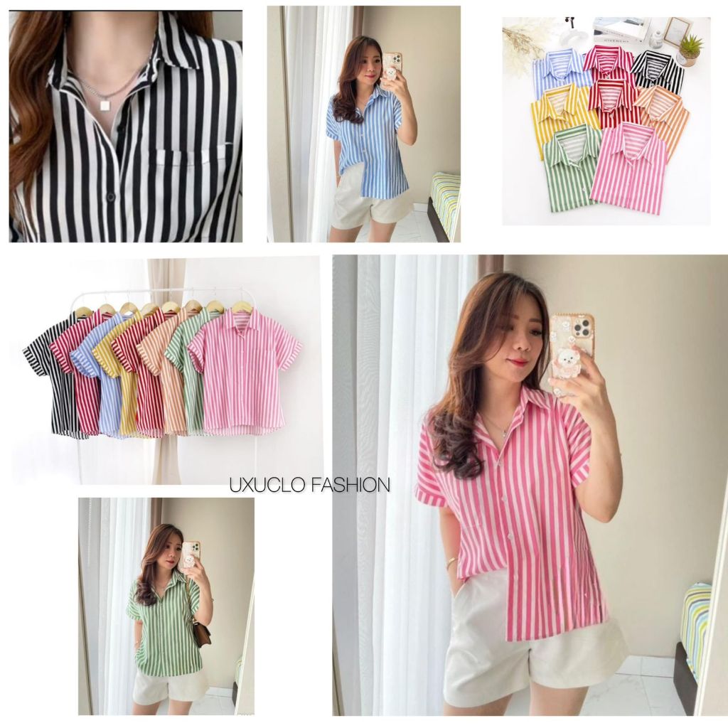Jual Kemeje Matt Katun Poplin Shirt Salur Premium/Kemeja Wanita Salur Terbaru/Kemeja Wanita ...