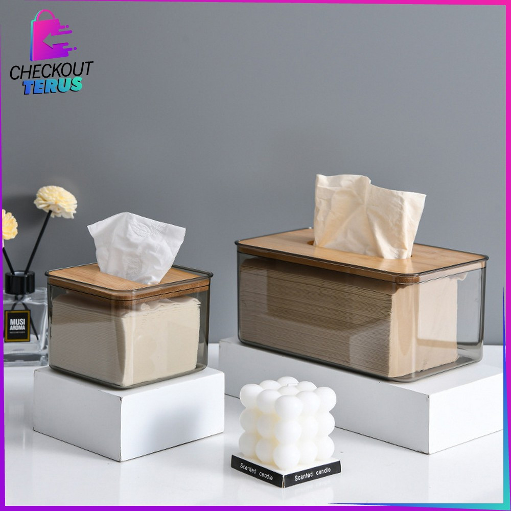 Jual CT C999 Tempat Tissue Transparan Estetik Tutup Kayu Minimalis ...
