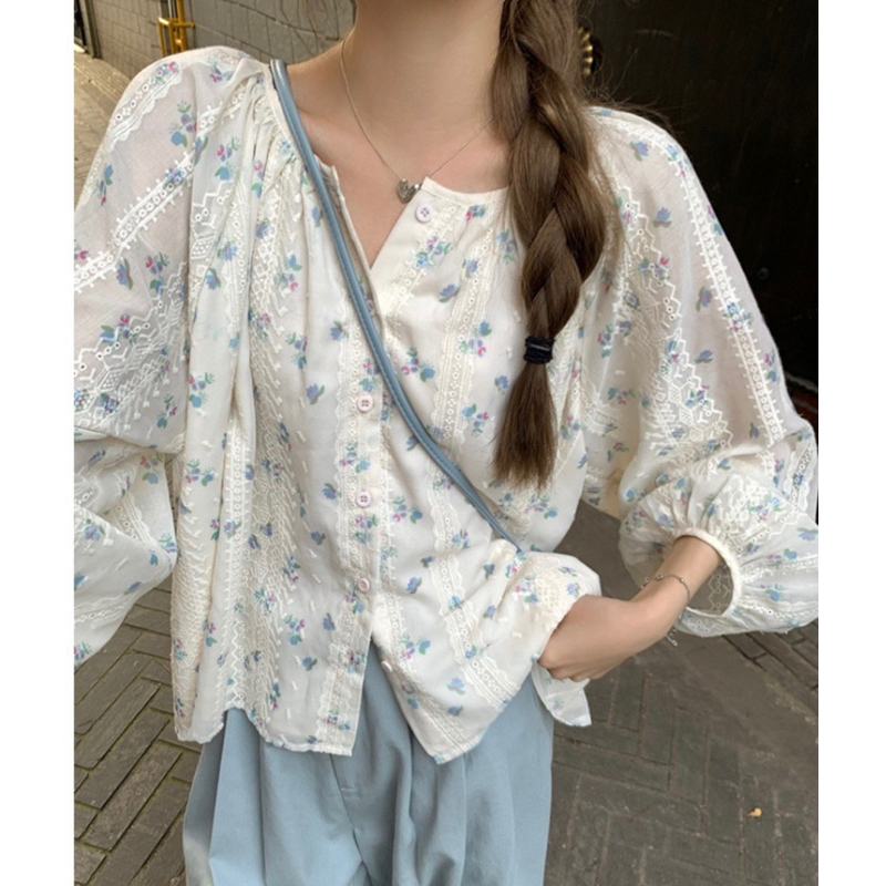 Jual ROSELLA Kekinian Blouse Bunga Putih Long-Sleeve/Batik Baju ...