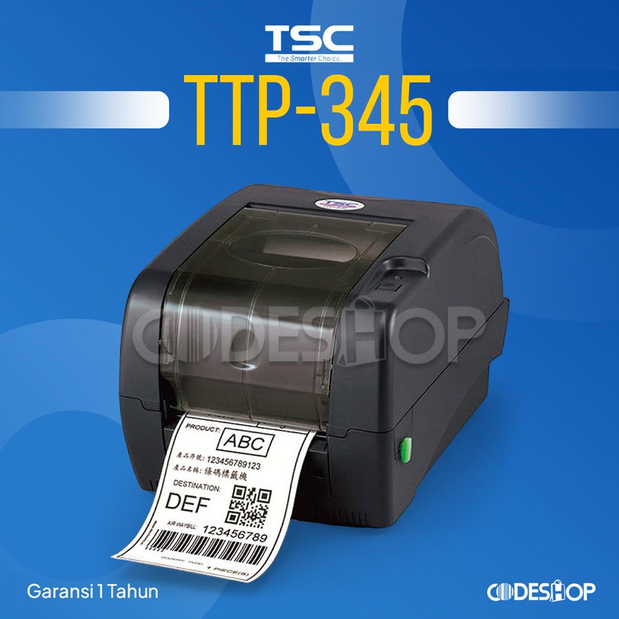 Jual Printer Barcode TSC TTP-345 Cetak Label Thermal Transfer 300 DPI ...