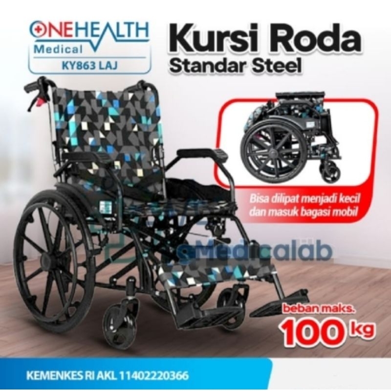 Jual Kursi Roda OneHealth KY863LAJ Delux Steel Wheelchair Alat Bantu ...