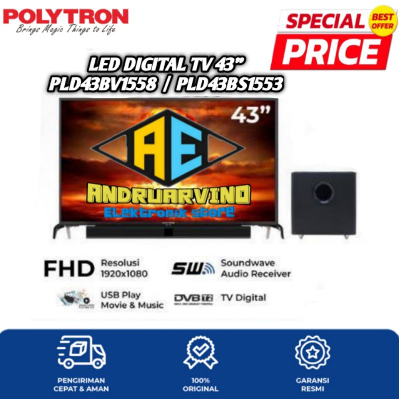 Jual LED TV TV POLYTRON 43 INCH PLD43BV1558 | PLD43BS1553 FULL HD ...