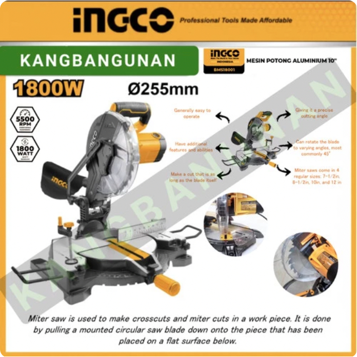 Jual BMS18001 MITER SAW MITERSAW POTONG KAYU ALUMINIUM CROSSCUT 10 ...