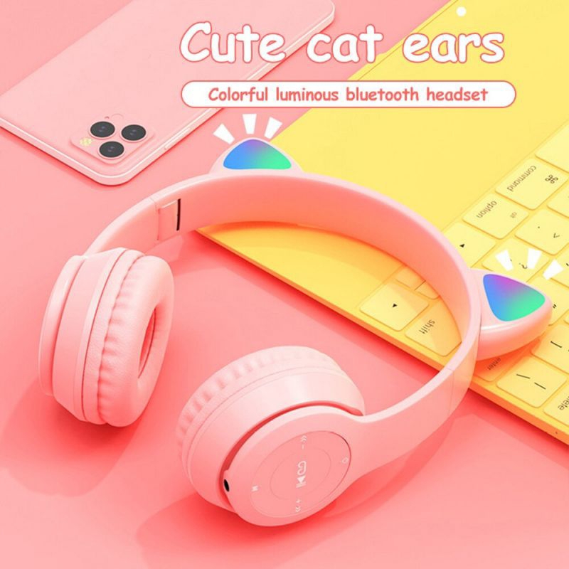 Jual Headset Bluetooth Headphone bentuk Telinga Kucing Lucu - Pink ...