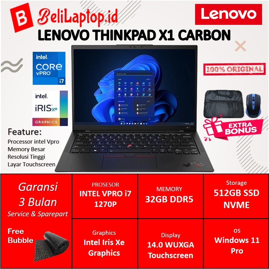Jual Lenovo Thinkpad X1 Carbon intel Vpro i7 1270P 32GB DDR5 14 inch ...