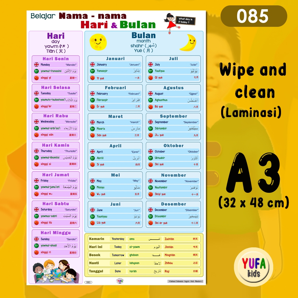 Jual 085 Poster nama hari dan bulan- Poster Edukasi Anak - Poster ...