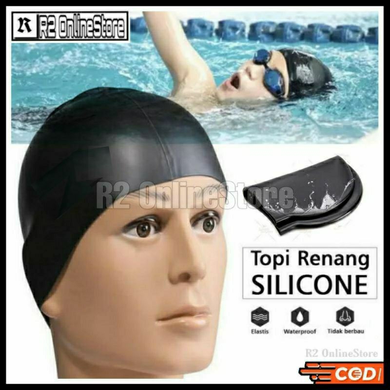 Jual Topi Renang Silicone Swim Cap Waterproof Alat Penutup Kepala ...