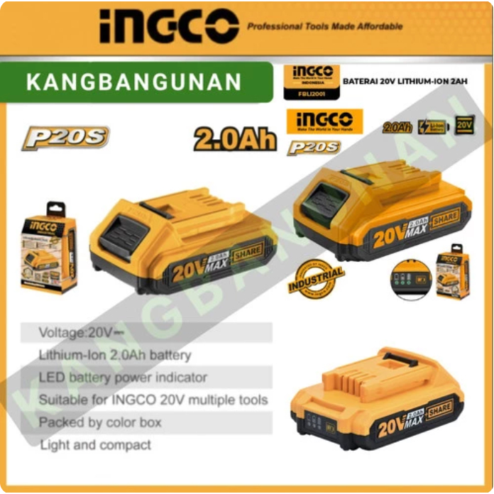 Jual Baterai P20S (2.0 Ah) Power Tools INGCO FBLI2001 - 20V Li-Ion ...
