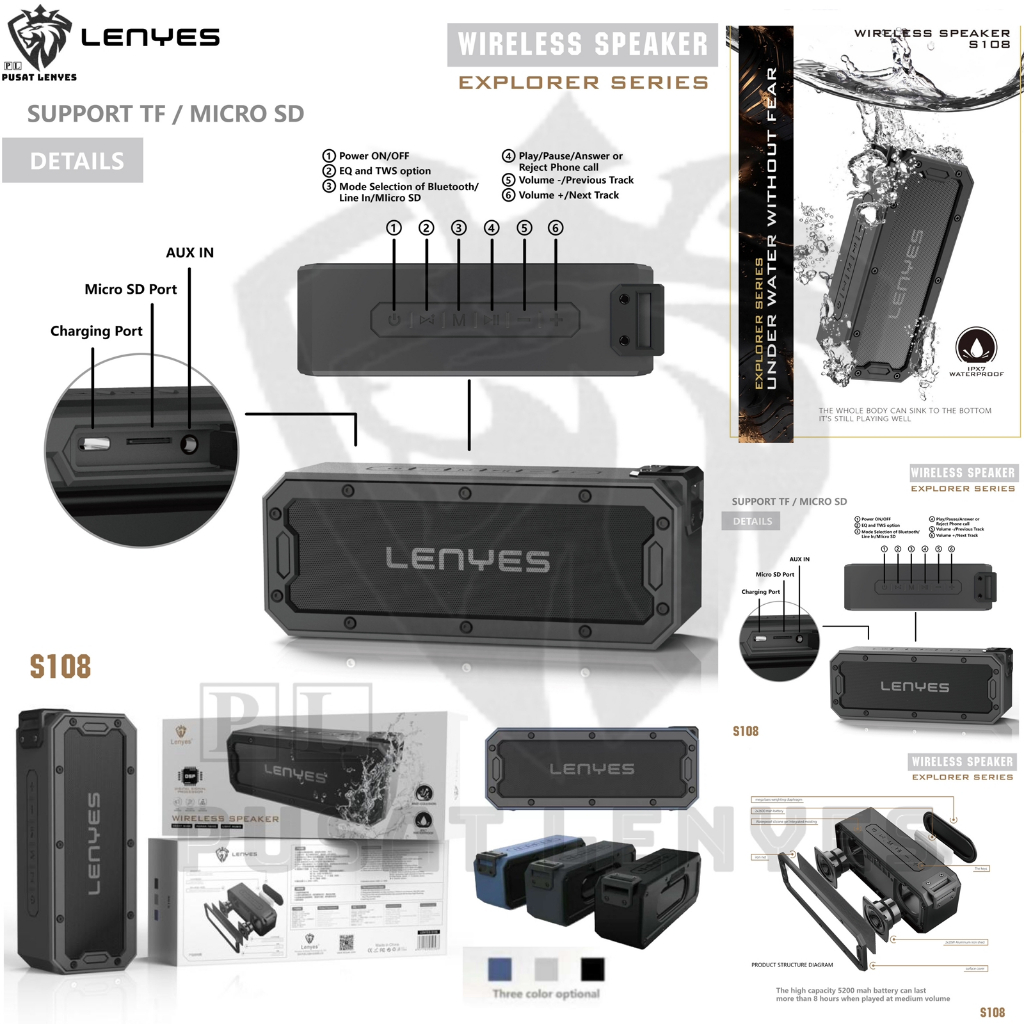 Jual S108 - Speaker lenyes portable S-108 40w waterproof ipx7 outdoor ...