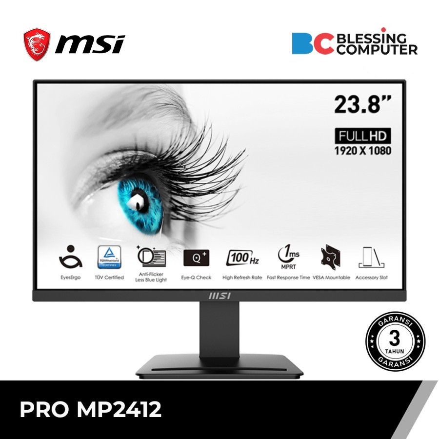 Jual Monitor MSI PRO MP2412 23.8 FHD 100Hz 1ms Black | Shopee Indonesia